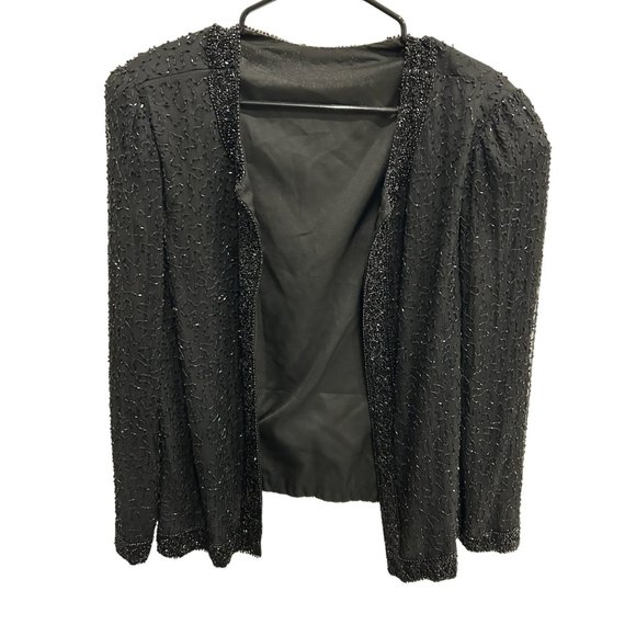Sweaters | Vintage Black Beaded Open Front Jacket With Sequins Detailed ...